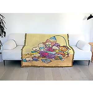LOGOVISION Rugrats Blanket, 50"x60" Rugrats Get Caught Reading Woven Tapestry Cotton Blend Fringed Throw Blanket