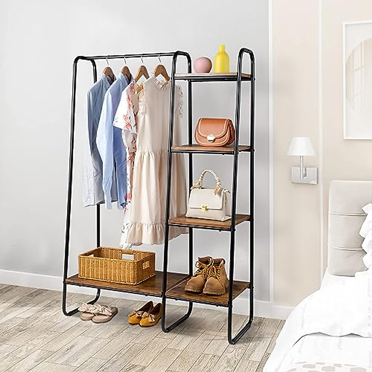 PUDDINER Clothing Rack, Clothes Rack with Shelves Clothing Racks for Hanging Clothes Heavy Duty Garment Rack Portable Clothing Rack with Shelves Free Standing Wardrobe Closet 60" Hx39.4 Lx15.8 D