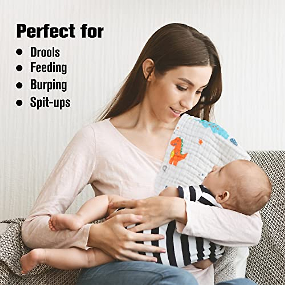 KOROTUS 10 Pack Muslin Burp Cloths for Baby - Ultra-Soft 100% Cotton Baby Washcloths - Large 20'' by 10'' Super Absorbent Spit Up Rags