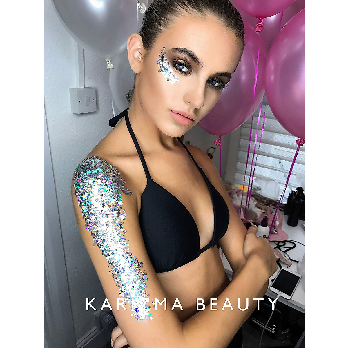 KARIZMA Holographic Silver Body Glitter. 10g Chunky Face Glitter, Hair Glitter, Eye Glitter and Body Glitter for Women. Rave Glitter, Festival Accessories, Cosmetic Glitter Makeup. Loose Glitter Set
