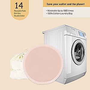 Langsprit Leak-Proof Reusable Bamboo Nursing Pads(14 Pack),Super Absorbent Washable Breast Pads with Laundry Bag (Morandi, Round)