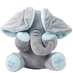 Aidiya Elephant Stuffed Animals Baby Gifts Peluches Ear Interactive Elephant Talking Singing Plush Toys for Girls Boys Gift Adjustable Volume 11.8" Set (Blue)