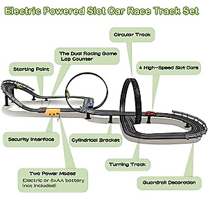 Slot Car Race Track Sets, 23 ft Battery Powered or Electric Track with 4 Slot Cars, Dual Racing Game Lap Counters, Race Track Set Features a Loop, Turns, Straightaways and a Crossover for Boys Age 4-8