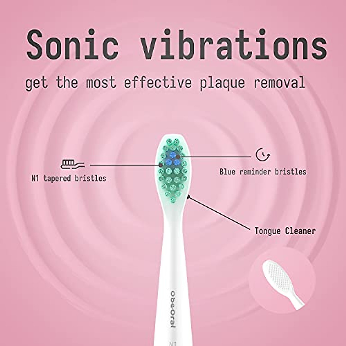 ObeOral Sonic Electric Toothbrush, 12 Modes Rechargeable Tooth Brush with 4 Dupont Bristles, Smart Timer, Whitening Electric Toothbrushes for Adults and Kids 8+, Light Pink