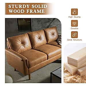CAODOC 71" Modern Upholstered Sofa Couch 3 Seater Couches for Living Room Sectional Sofas with Solid Wood Legs, Polyester Fibre Couch for Small Spaces,Bedroom,Apartment,Dorm,Office,Light Brown