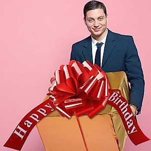 Happy Birthday Car Bow Big Car Ribbon Bow Large Gift Wrapping Bow Giant Bow for Car Decorative Huge Pull Bow for Christmas Party Birthday Car Decoration (red, 20 Inches)