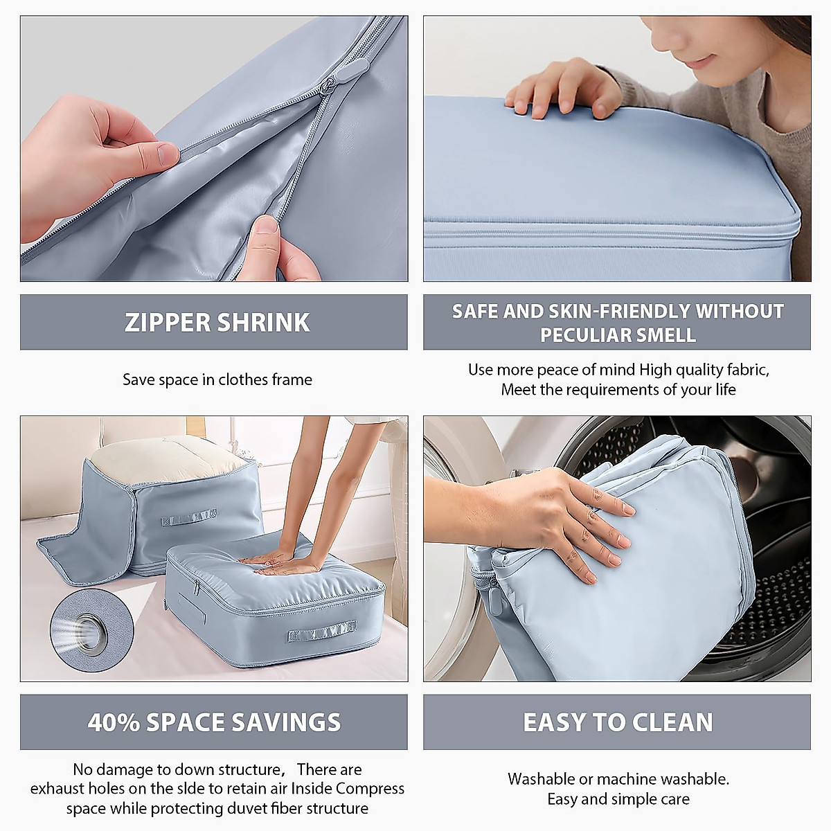 Ultra Space Saving Self Compression Organizer, Upgrade XL, Self Compression Organizer, Heavy Duty Compression Bags for Storage, Portable Space Saver Organizer for Comforters, Clothes, Blankets (Grey)