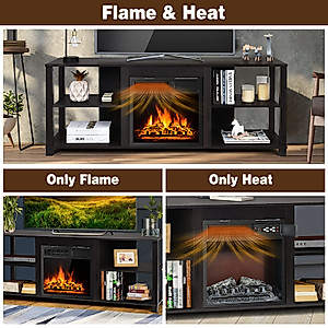 Tangkula Fireplace TV Stand for 65 inches TV, with 18 inches 1500W Recessed Electric Fireplace with 7 Flame Setting & Remote Control,Faux Fireplace TV Stand