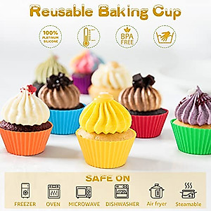 Lingtoolator upcake Liners, Set of 36 Muffin Baking Cups, Nonstick Silicone Muffin Liners, Reusable No Stick Silicone Cupcake Molds, 2.75” Silicone Cupcake Baking Cups, mini Multicolored
