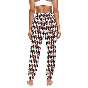 Fustylead Alice Chess Board Women's Smocked Waist Yoga Boho Harem Pants Joggers Athletic Pants