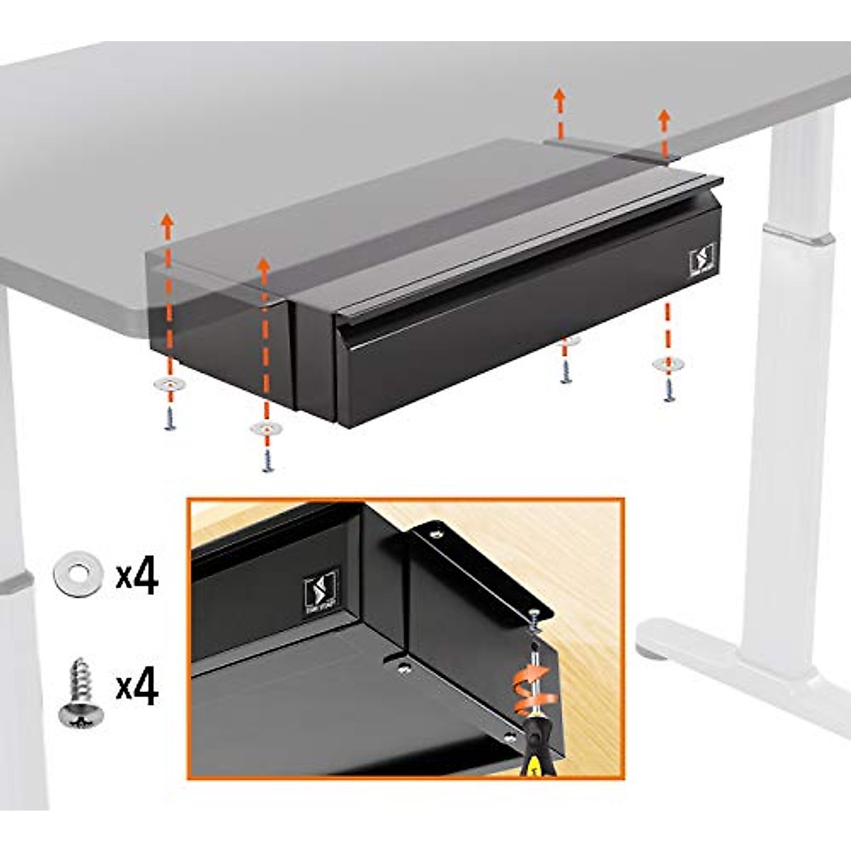 Stand Steady Attachable Under Desk Drawer | Pull-Out Storage Organizer with Smooth Sliding Tracks | Spacious Storage Drawer Easily Mounts to Desks and Workstations (Black / 17.5 x 11.5)