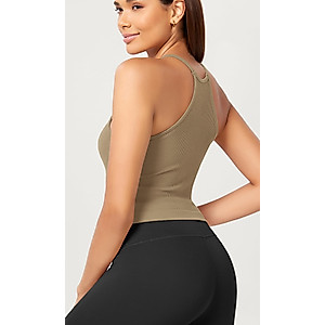 ODODOS Women's Crop 3-Pack Washed Super Soft Lightweight Rib-Knit Camisole Crop Tank Tops, Mushroom Taupe Charcoal, X-Large/XX-Large