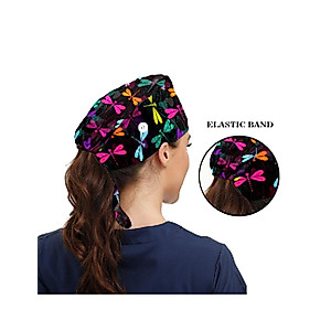 ZDZDY 2Pcs Fashion Working Caps with Buttons Adjustable Sweatband Tie Back Working Hats for Women Men(Dragonfly-Butterfly)