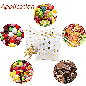 DIYASY Burlap Gold Dot Party Favor Bags,24 Pcs Candy Treat Gift Bag with Drawstring for Birthday Party and Christmas Gift Wrapping-5X7 inches