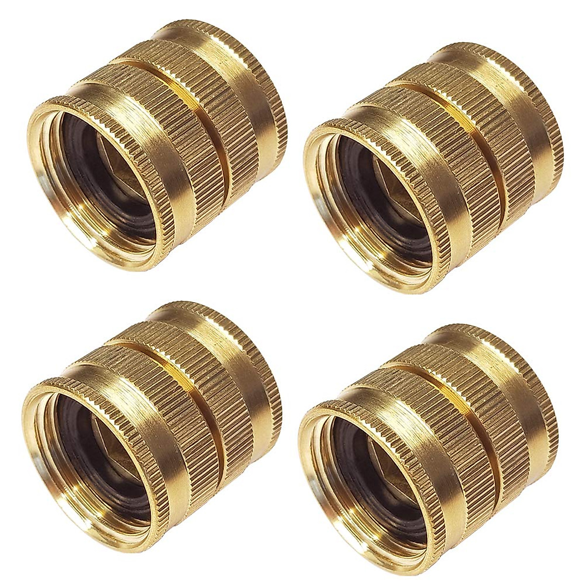 HQMPC Brass Garden Hose Connector Garden Hose Adapter Double Female Swivel Hose Connector 3/4 Inch GHT Brass Connector 4 Pieces