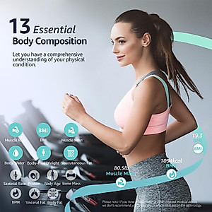 Scale for Body Weight, Bveiugn Digital Bathroom Smart Scale LED Display, 13 Body Composition Analyzer Sync Weight Scale BMI Health Monitor Sync Apps 400lbs - Black