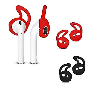 Airpods Case, Airpods Accessories Kits, 2 Packs Protective Silicone Cover Skin Apple Airpods Anti-Lost Airbag Belt,Airpods Ear Hook for Apple AirPods 2nd 1st Generation (Black+Red)