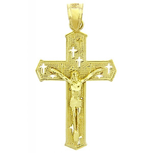 Fine 10k Yellow Gold Cut-Out Cross Charm Passion Crucifix Pendant
