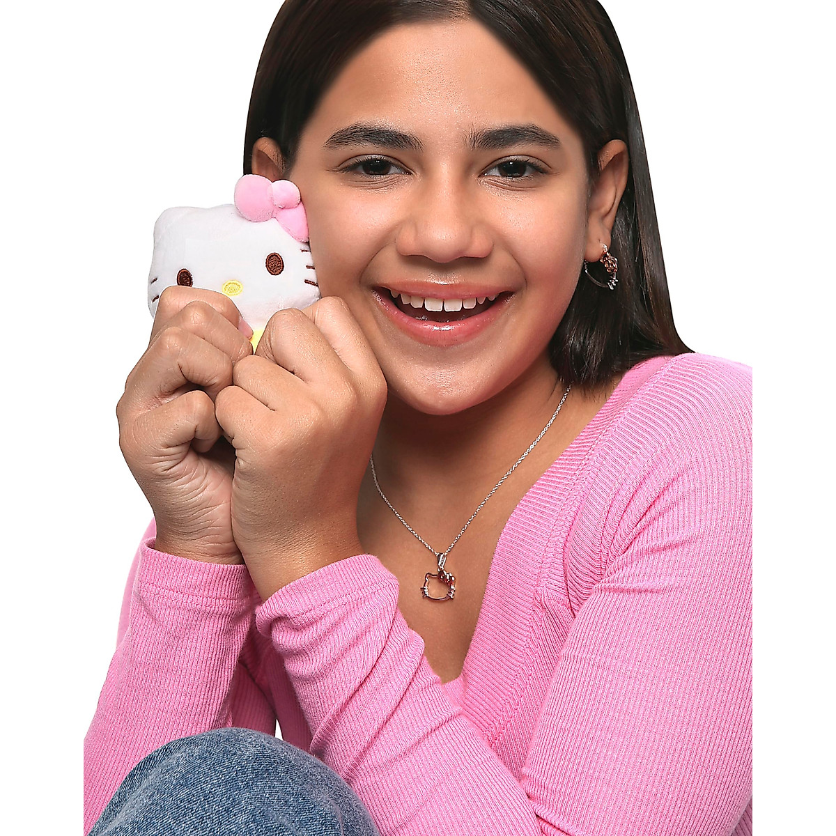 SALLY ROSE Sanrio Hello Kitty Necklace 18" - Sterling Silver Necklace with Hello Kitty Silhouette and Bow Pendant Officially Licensed