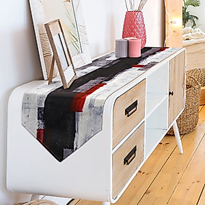 Modern Burlap Table Runner,Abstract Red and Black Art Table Runners for Table Dresser Runner Farmhouse Style for Dinner Party Holidays Home Decoration (Red and Black, 13"x 71")