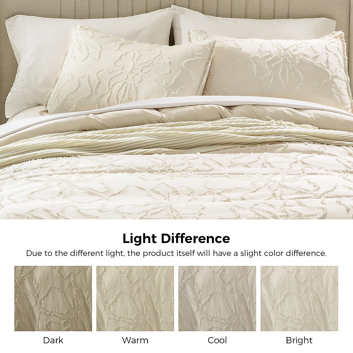 TINA'S HOME Duvet Cover Full Size - Tufted Boho Duvet Cover Set for All Season, 2PCS- 1 Beige Washed Microfiber Duvet Cover with Zipper and 2 Pillow Shams, Farmhouse Bedding Comforter Cover Set