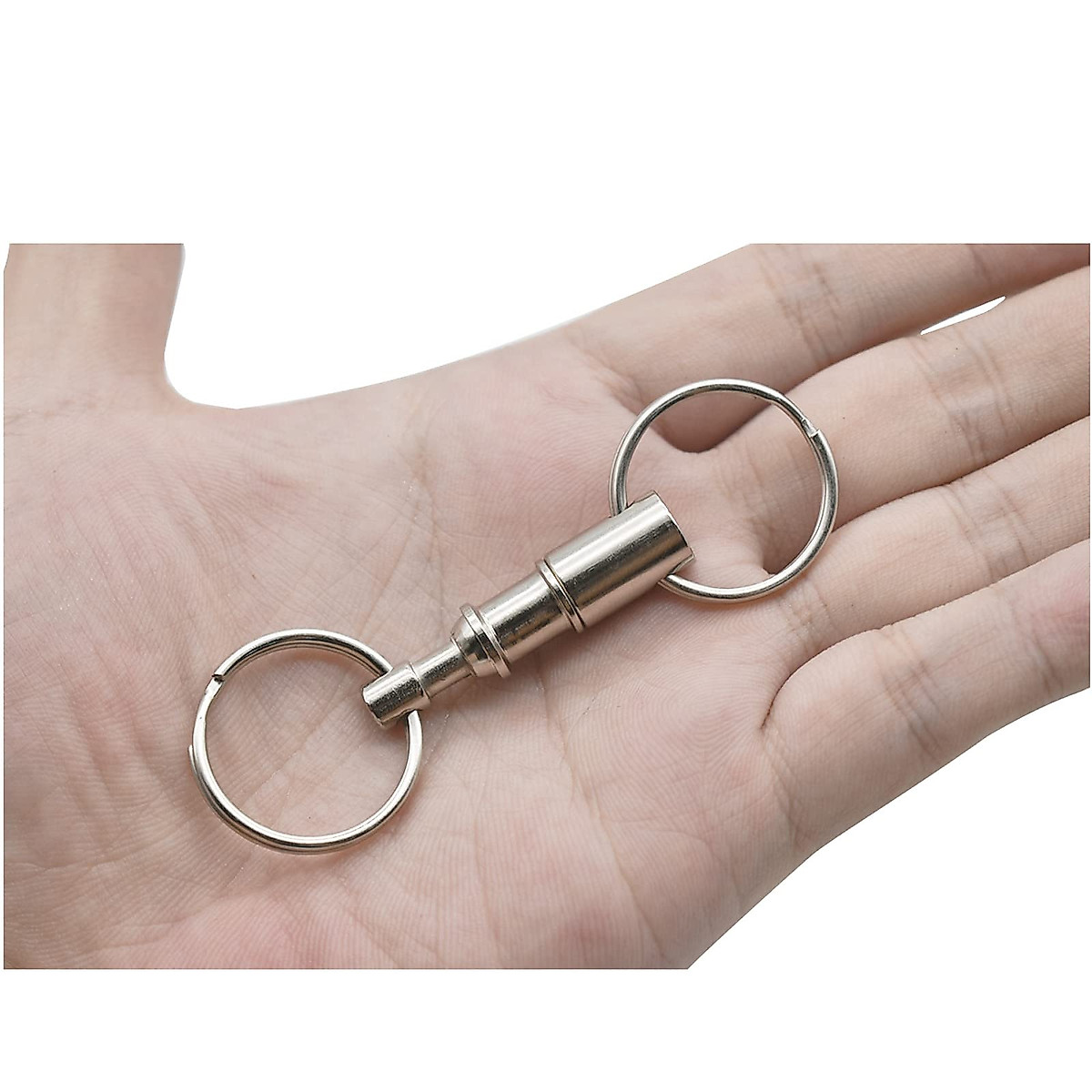 Pinenjoy 10Pcs Quick Release Keychain Detachable Pull Apart Key Rings Heavy Duty Dual Split Snap Lock Holder Silver Double Spring Key Accessory