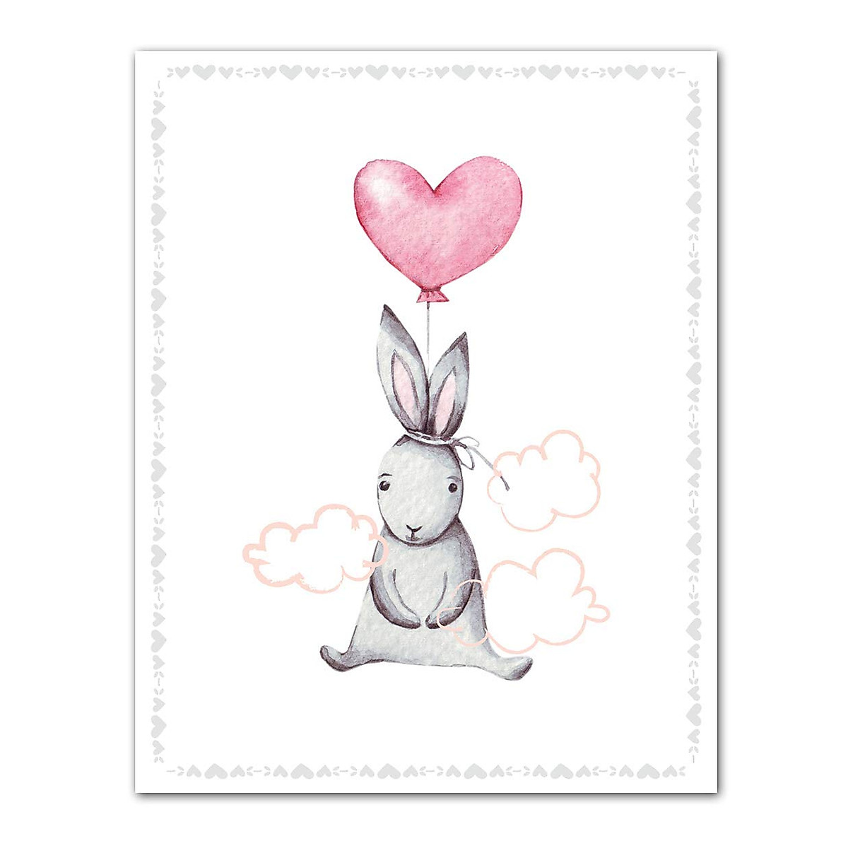 TJ Originals - Children's Nursery Bunny Wall Art - Unframed 11 x 14 Cute Colour Print - Makes a Great Gift for Family and Friends - Unique New Baby Gift, Under $20 Gift (Bunny Pink Balloon)
