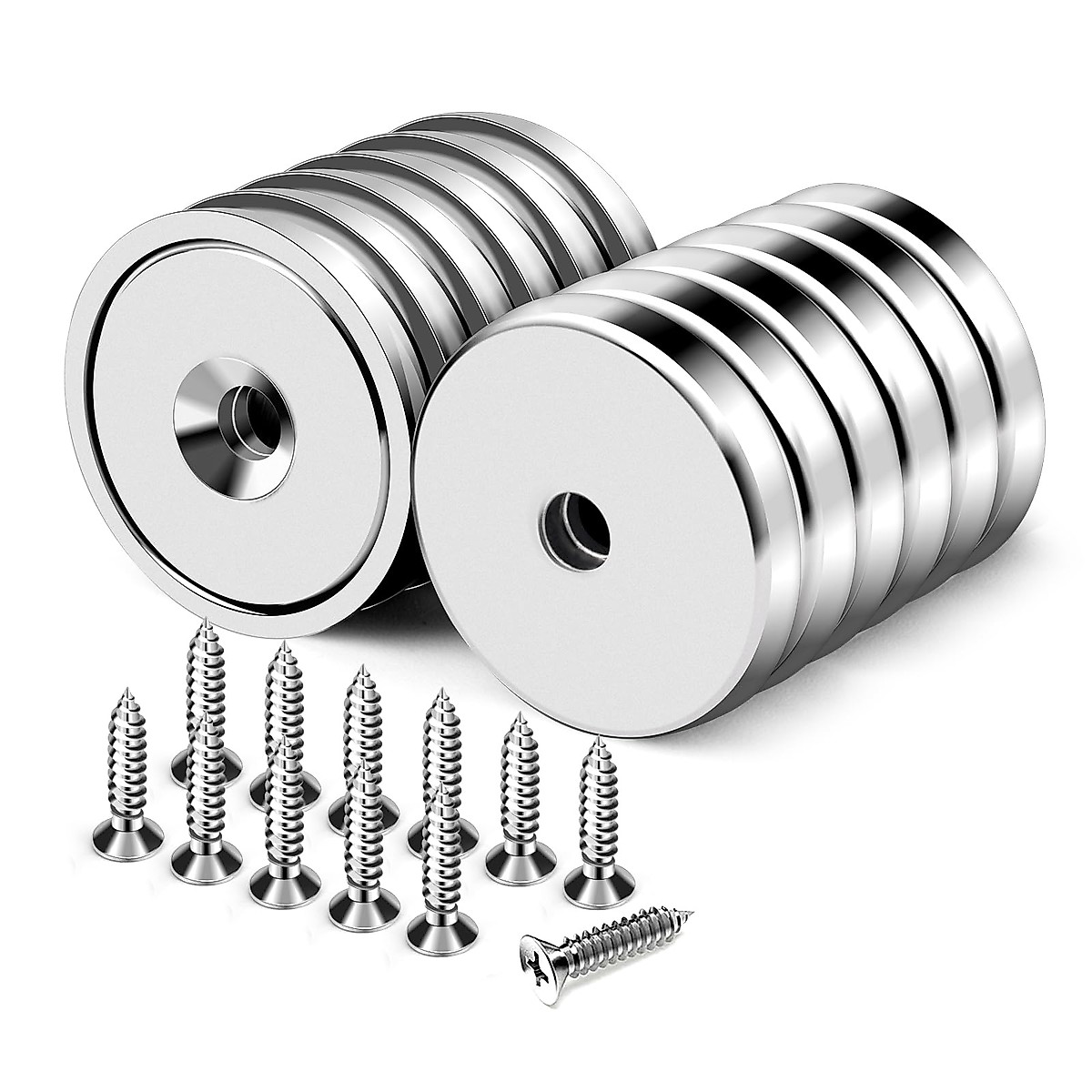DIYMAG Neodymium Round Base Cup Magnet,60LBS Strong Rare Earth Magnets with Heavy Duty Countersunk Hole and Stainless Screws for Refrigerator Magnets,Office,Craft,etc-Dia 0.98 inch-Pack of 12