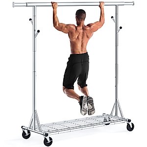 Gewudraw Heavy Duty Clothes Rack Load 480 LBS Metal Garment Rack Hang 200 pieces of clothing on Wheels Collapsible Rolling Portable & Adjustable Clothing Rack with Hook for Hanging Clothes