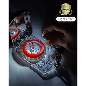 BIJIA Orienteering Map Compass -Sighting Mirror Compass with Adjustable Declination,Clinometer and LED light for Hiking, Camping,Orienteering,Hunting,Global Mountaineering,Navigating and SAR training.