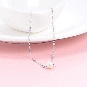 POPLYKE AAAA Single Pearl Choker Sterling Silver Necklace for Women 7-8mm Freshwater Cultured Pearls Wedding Bridesmaids Anniversary 14 16 18 inch (silver-single pearl necklace 14‘’)