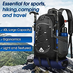 Lightweight Hiking Backpack 40L Packable Daypack for Men Women Waterproof Camping Bag Foldable Outdoor Sport Travel Climbing Trekking Camping, Black