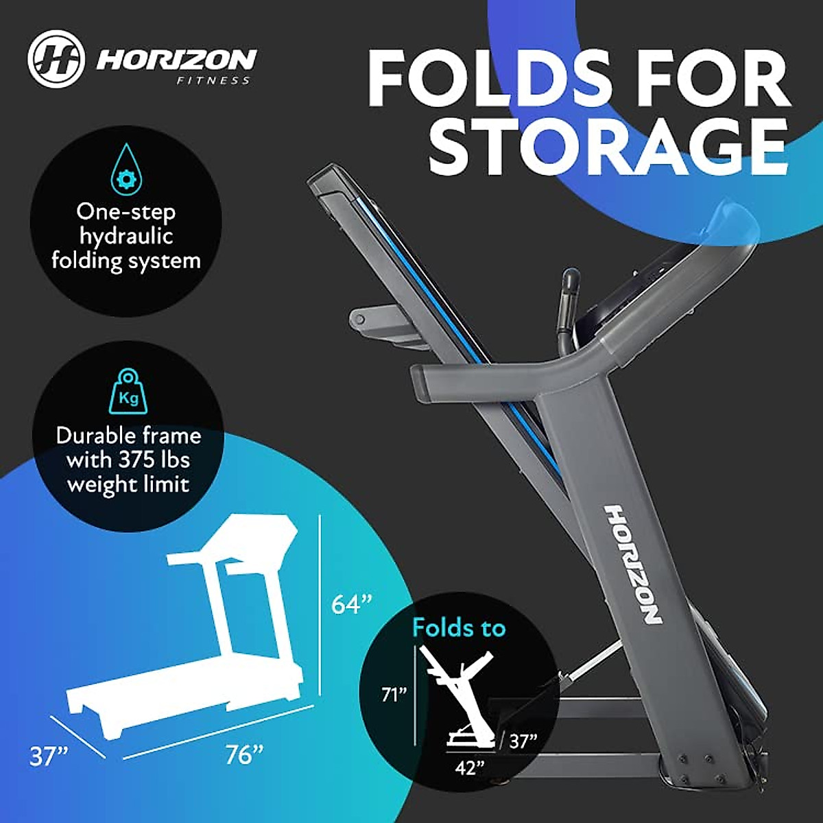Horizon Fitness 7.8 at Studio Series Smart Treadmill with Bluetooth and Incline, Heavy Duty Folding Treadmill 375 lbs Weight Capacity, Pro Running Machine for Home Exercise and Running with Apps