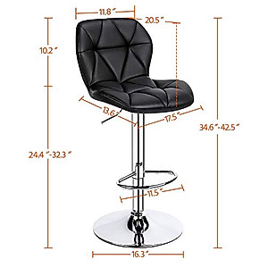 Yaheetech Bar Stools Set of 4 Adjustable PU Leather 360°Swivel Count Bar Chair with Backresr Home Kitchen Counter Stools for Kitchen Counter, Black