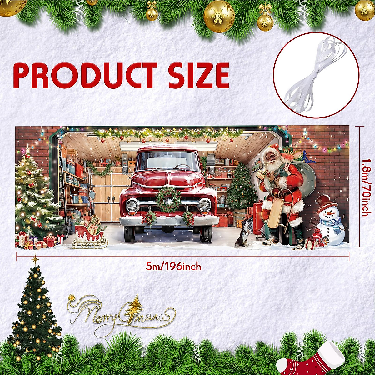 Wovweave Christmas Garage Wall Banners - Black Santa Decorations for Xmas Party Background Supplies