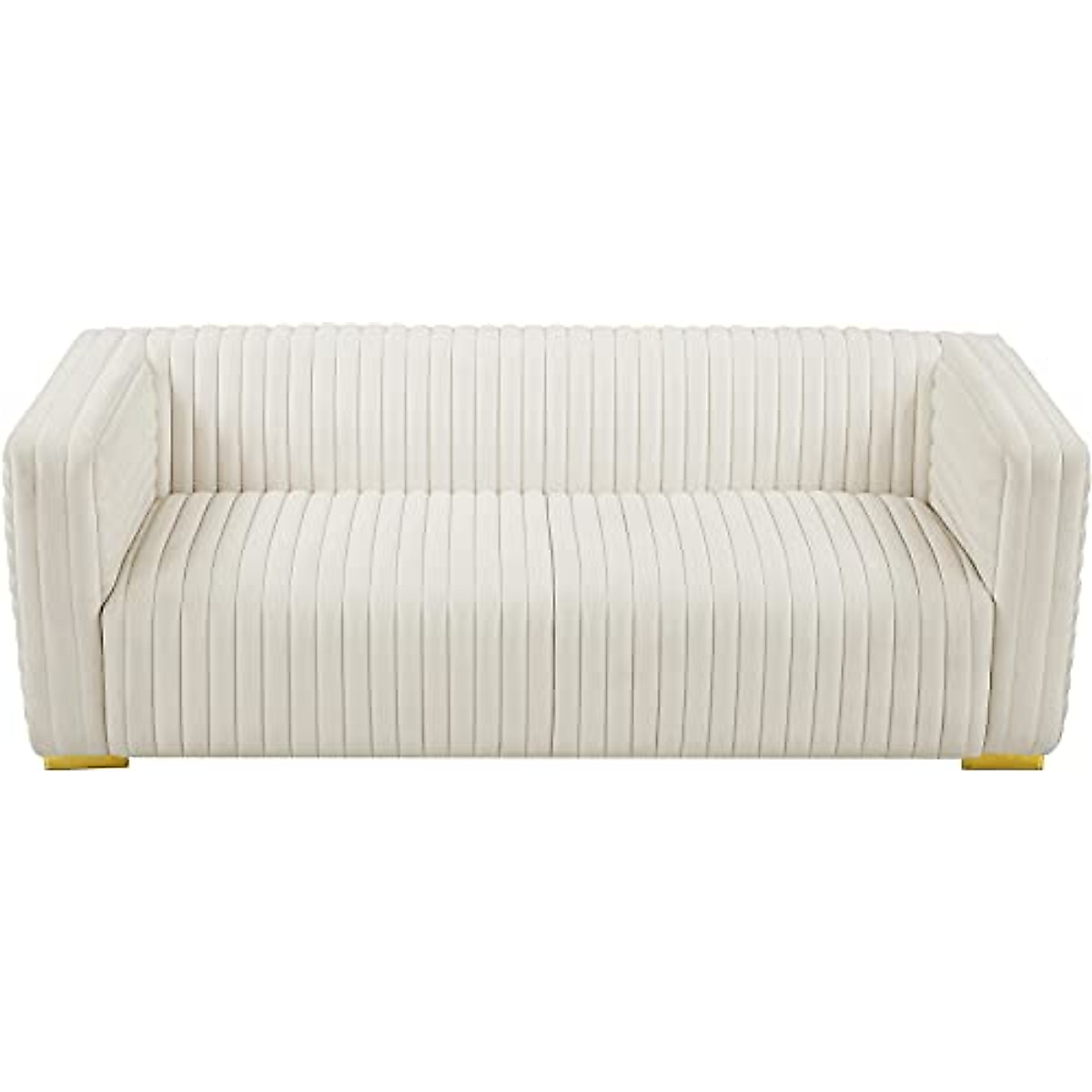 Meridian Furniture 640Cream-S Ravish Collection Modern | Contemporary Velvet Upholstered Sofa with Deep Channel Tufting + Both Gold & Chrome Legs Included