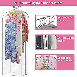 10" Gusseted All Clear Garment Bags for Hanging Clothes 4 Pack 50" Dress Bags for Closet Hanging Storage for Suit, Coats, Grey