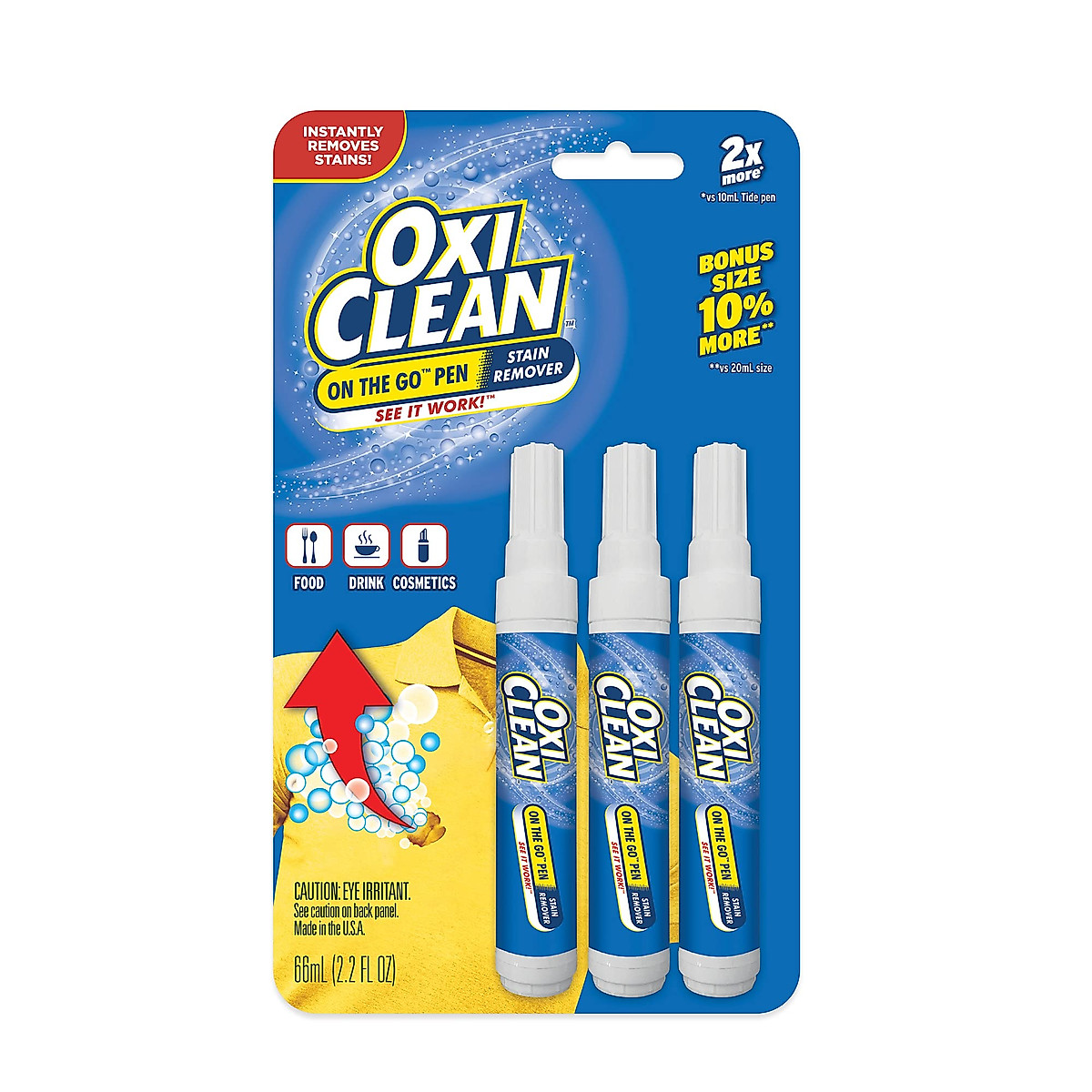 OxiClean On The Go Stain Remover Pen for Clothes and Fabric, Instant Stain Removal Stick, Pack of 3