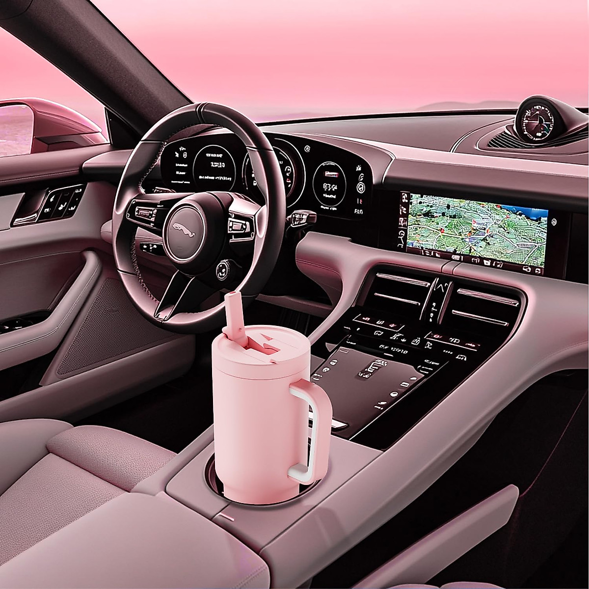 Meoky 32 oz Tumbler with Handle and Flip Straw, 100% Leakproof Tumbler with Lid and Straw, Stainless Steel Insulated Cup, Cupholder Friendly, Keeps Cold for 24 Hours (Blush)