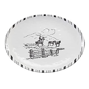 H HIEND ACCENTS Paseo Road by | Ranch Life 1 Piece Melamine Serving Platter, Black and White, Western Rustic Cabin Lodge Farmhouse Style Dinnerware