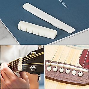 Blisstime 6 String Acoustic Guitar Bone Bridge Saddle and Nut and 6pcs Guitar Bone Bridge Pins Made of Real Bone
