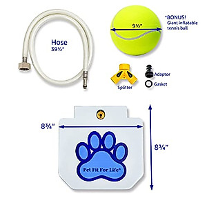 Pet Fit For Life Dog Pedal Water Fountain - Step-On Dog Sprinkler/Water Hose Dog Toy for Drinking and Water-Play, Includes Giant Tennis Ball