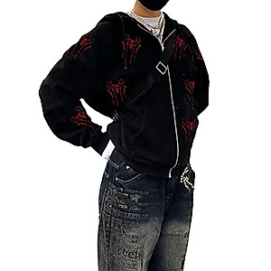 Cbsdezanos Y2k Zip Up Hoodie for Women Rhinestones Skull Skeleton Hoodies Long Sleeve Hooded Sweatshirt Gothic Harajuku Streetwear (Black Red Spider, M)