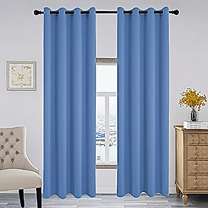 QSYFCTTEX Blackout Curtains for Bedroom - Grommet Thermal Insulated Room Darkening Curtains for Living Room Set of 2 Panels (42 x 96 Inch, Light Blue)