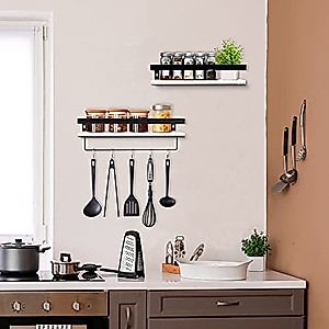 Cheeorry Bathroom Floating Shelves for Wall, White Wall Storage Shelves with Towel Bar, Bathroom Shelf Over Toilet Storage Shelving Wall Mounted for Kitchen, Bathroom,Laundry Room Set of 2 (White)