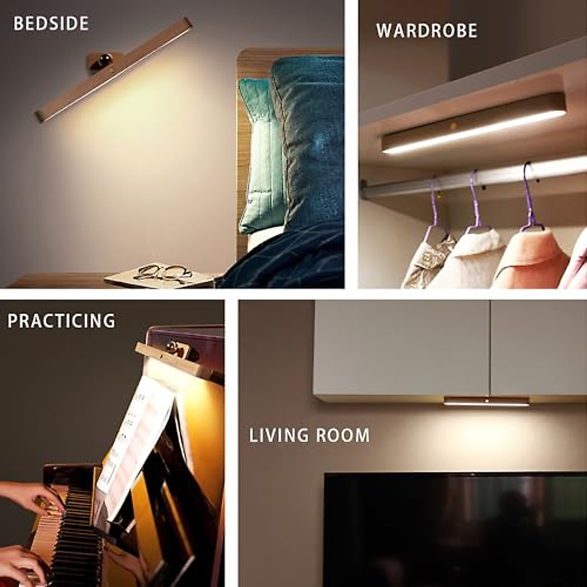 LANDGOO Vanity Lights, Wooden 360° Magnetic Rotatable, USB Rechargeable, Battery Operated, Dimmable LED Lighting Bar for Makeup Mirror, Bedroom, Bathroom, Household (Brown, 1PC)