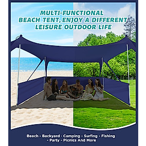 EYEFAME UPF50+ Anti-Wind Beach Tent with Sandproof Private Beach Wind Screen, Stable 8 Sandbags Design Beach Canopy Sun Shade with Carrying Bag, Portable Easy Assemble Sun Shelter for Outdoor Camping