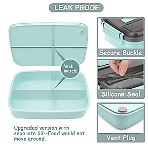 Sunhanny Bento Box Adult Lunch Box, Bento Lunch Box Containers, 50-oz Bento Box for Kids with Compartments, Sauce Container, Chopsticks and Spork, Green