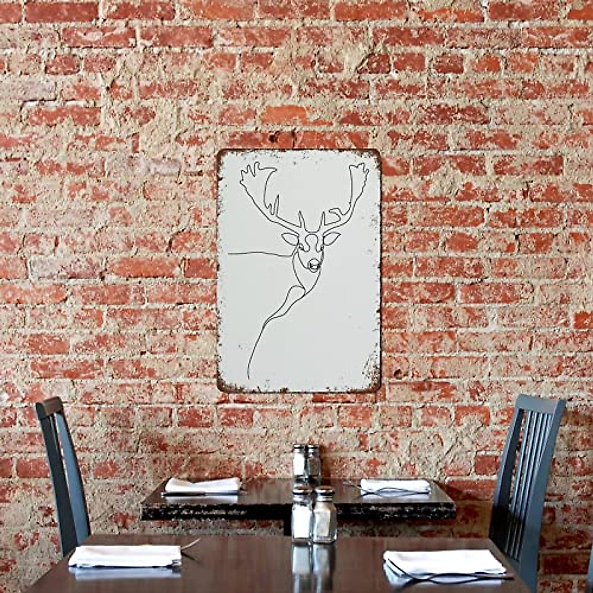 Deer One Line Art Modern Monochrome Animal Minimalist line Art Antlers Funky Style Creative Retro Art Metal Funny Wall Decor Plaque Cafe Office Vintage Home Decor Fashion Novelty Gift 8x12inch