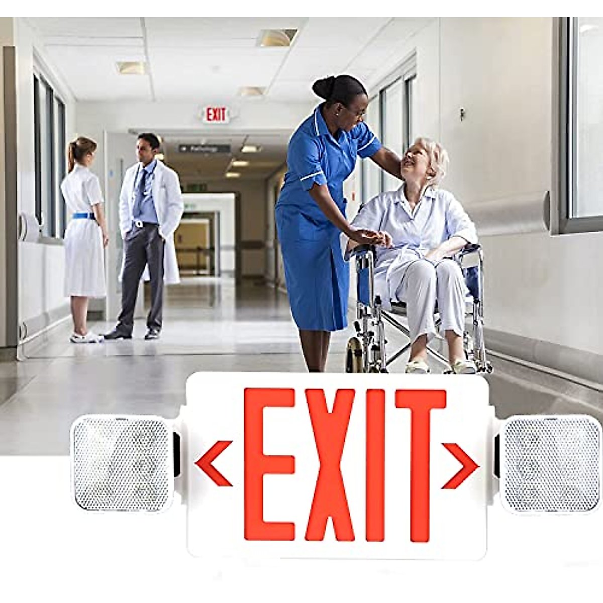 OSTEK Red LED Exit Sign with Emergency Light, Two LED Adjustable Head Emergency Exit Lights with 90 Minutes Battery Backup, Dual LED Lamp ABS Fire Resistance UL-Listed